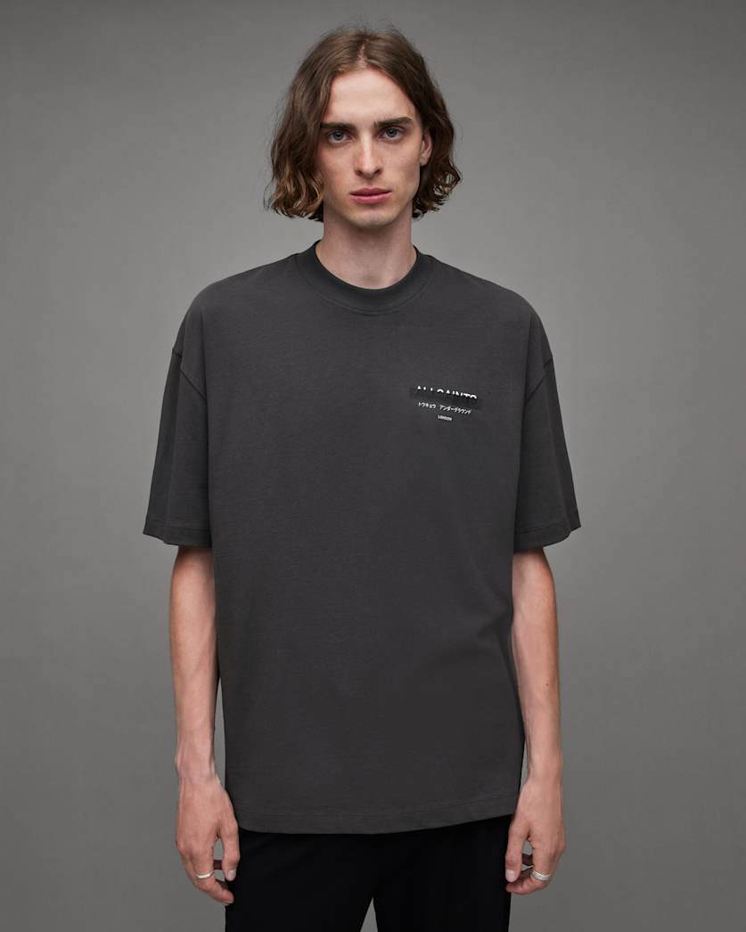 Redact Oversized Embroidered Logo T-Shirt Washed Black | ALLSAINTS US